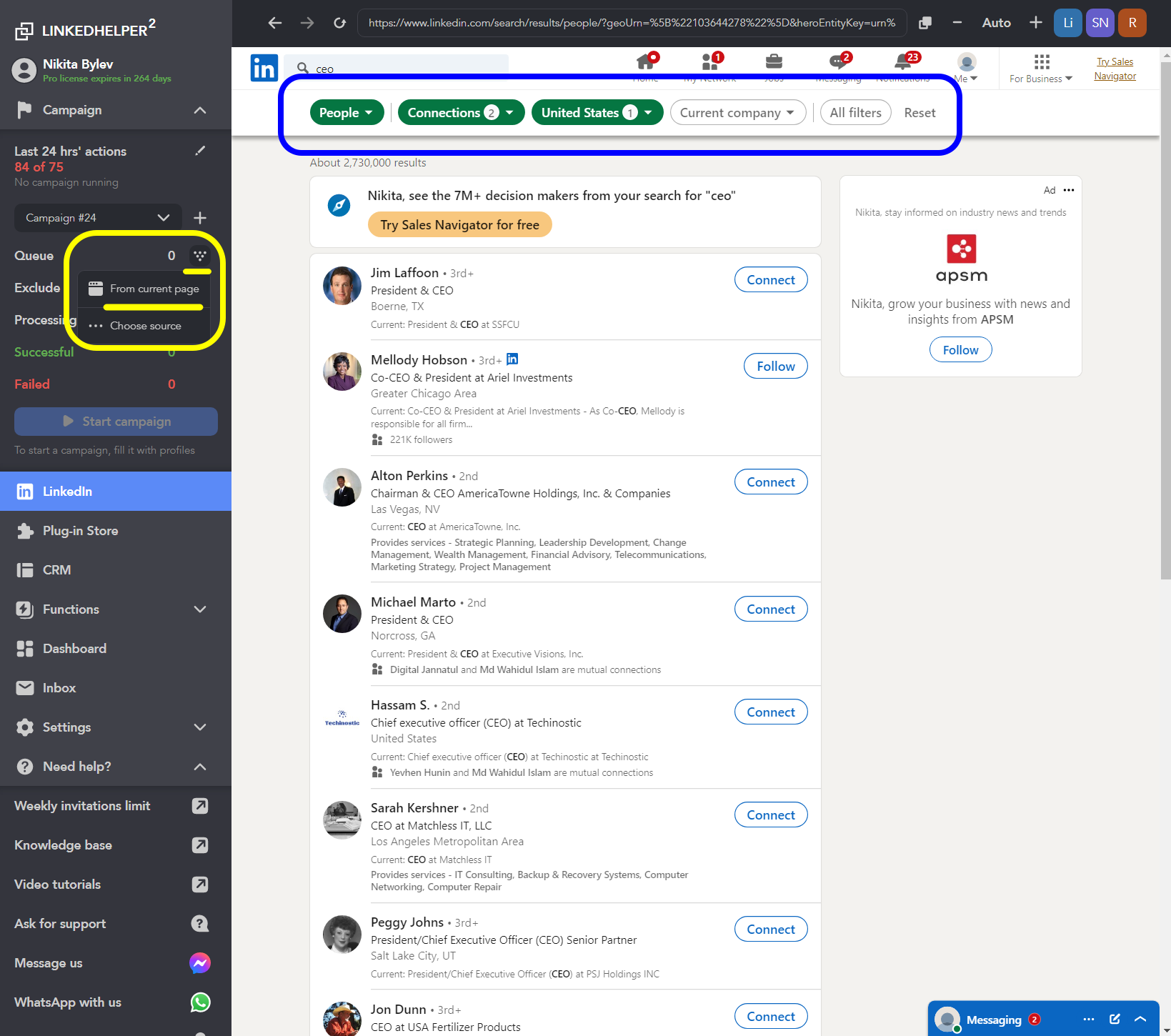 Send person to Snov.io campaign template – Linked Helper