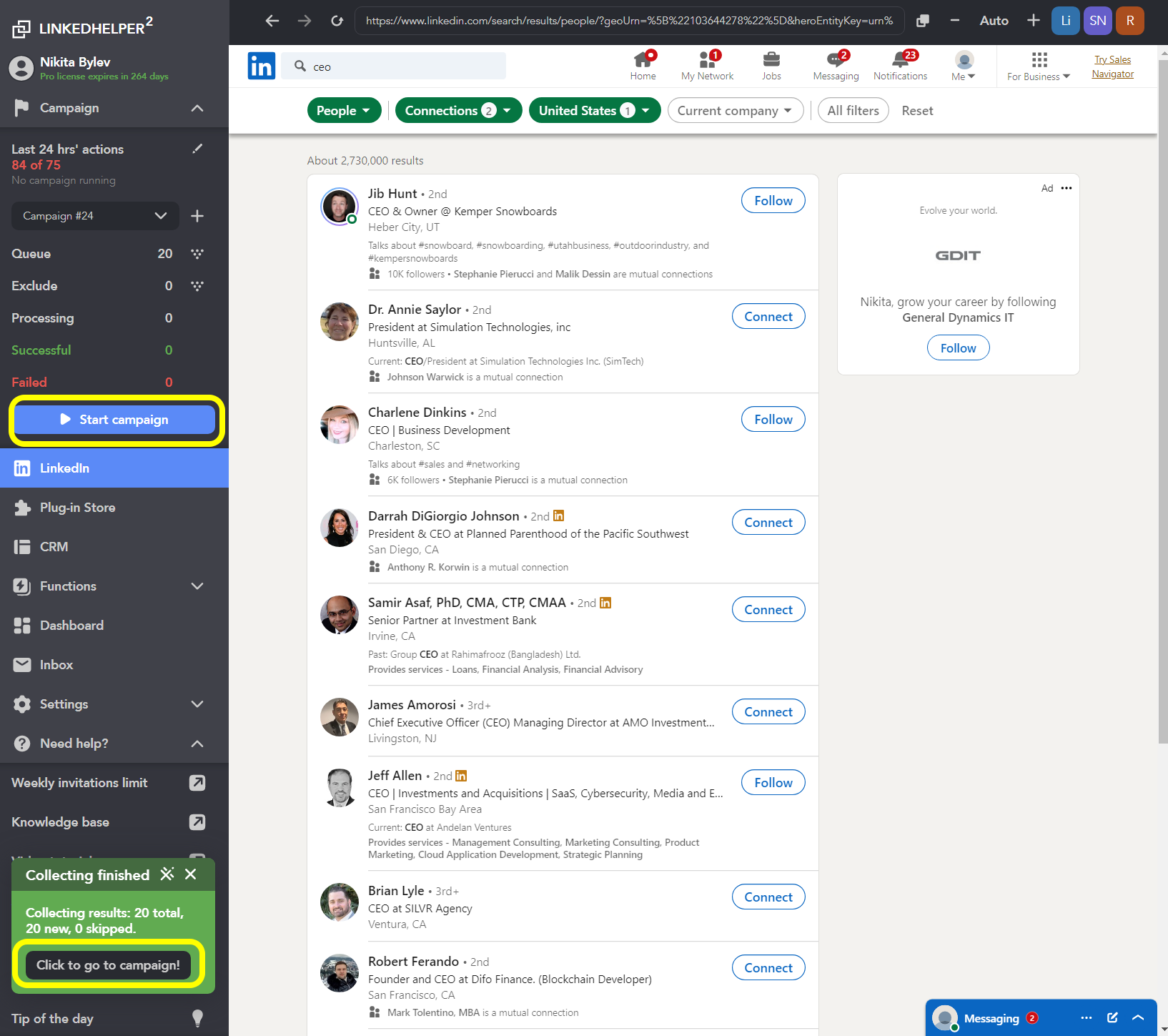 Send person to Snov.io campaign template – Linked Helper