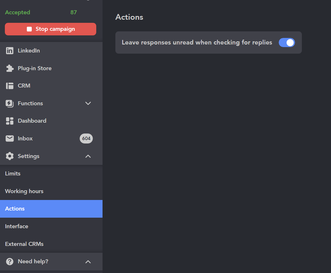 Actions sub-menu – Linked Helper