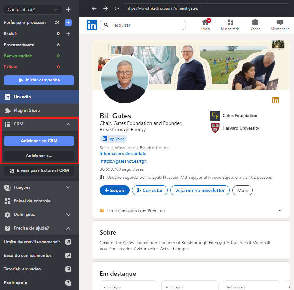 Menu do LinkedIn – Base de conhecimentos