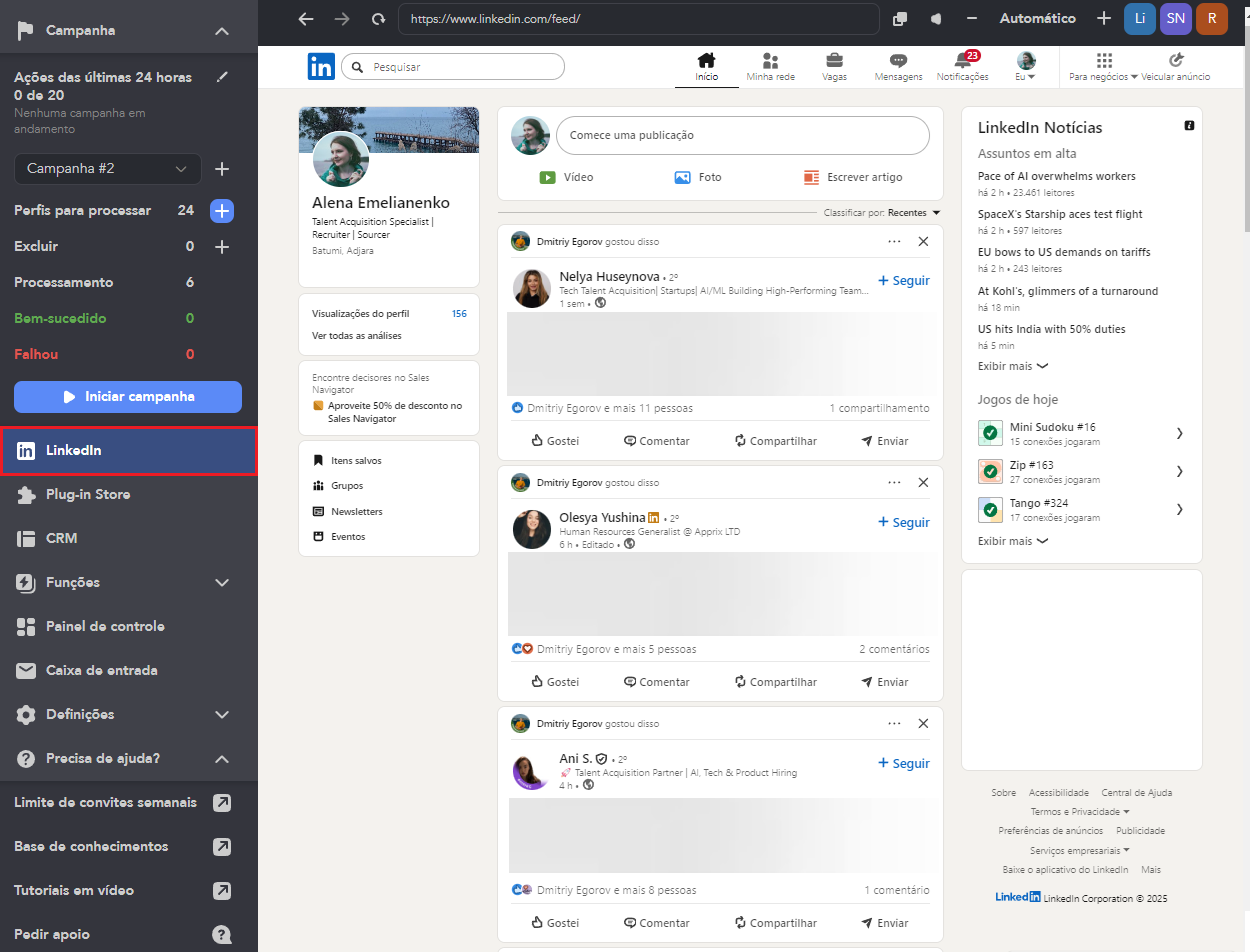 Menu do LinkedIn – Base de conhecimentos