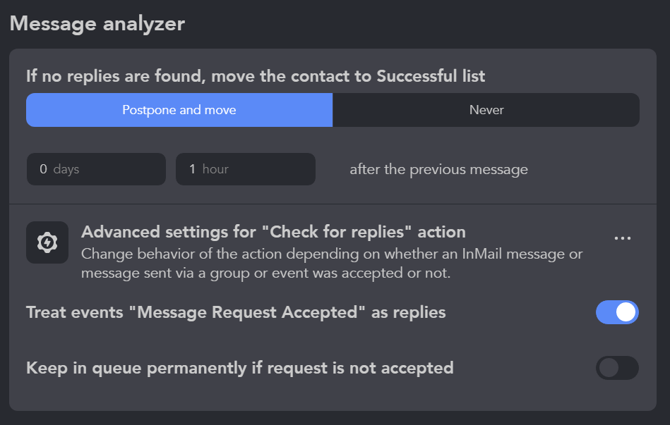 Advanced settings for Check for replies plug-in – Linked Helper