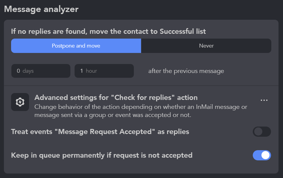 Advanced settings for Check for replies plug-in – Linked Helper