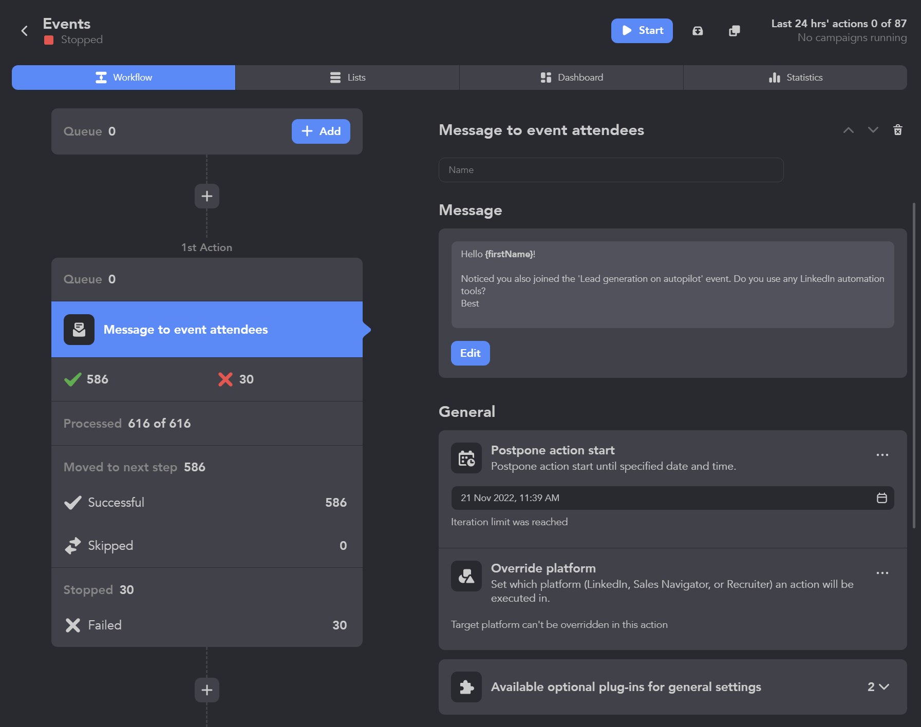 Message to event attendees – Linked Helper