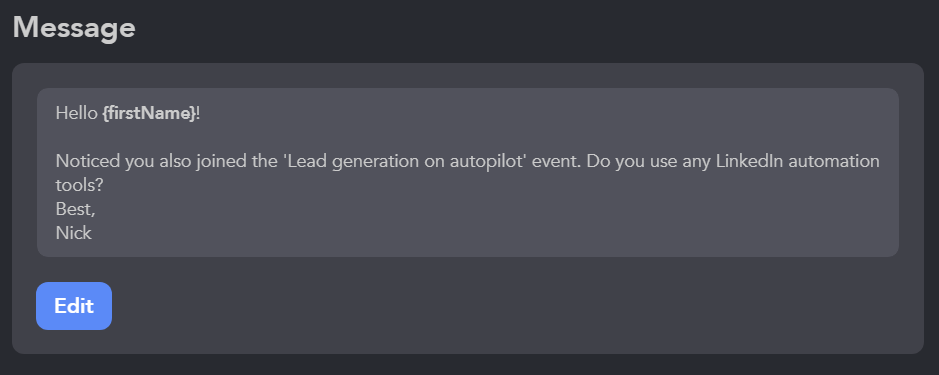 Message to event attendees – Linked Helper