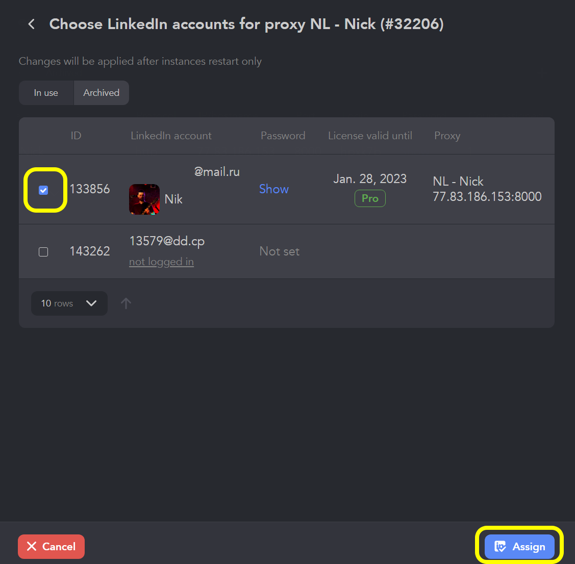 Proxies menu – Linked Helper
